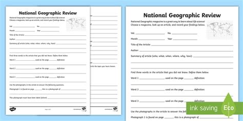 National Geographic Review Worksheet Twinkl