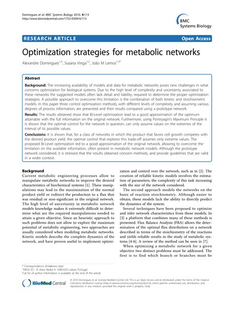 pdf optimization strategies for metabolic networks