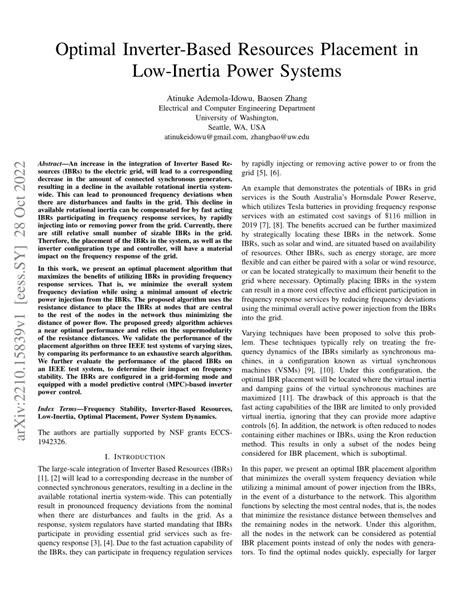 pdf optimal inverter based resources placement in low inertia power systems
