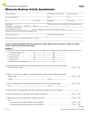 Fillable Online Revenue State Mn Revenue Questionnaires For Businesses