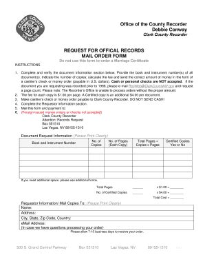 Fillable Online Clarkcountynv Official Records Request Form Clark