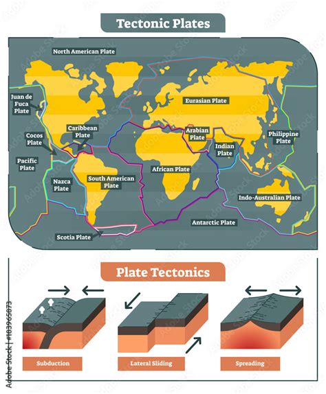 Tectonic Plates World Map Vector Diagram And Tectonic Movement