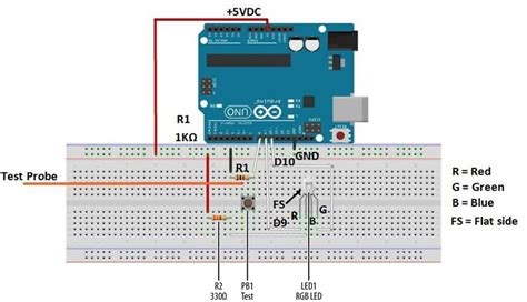 fritzing diagram for a logic tester with an rgb led