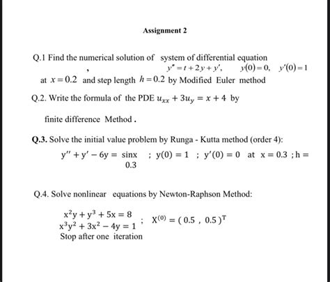 solved assignment 2 q 1 find the numerical solution of