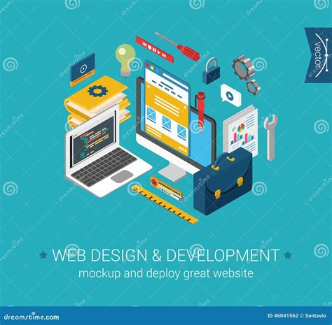 web design development programming coding mockup flat 3d concept stock illustration