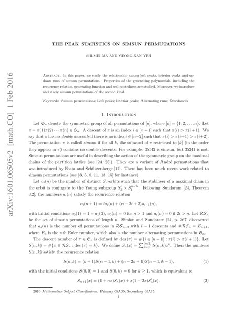 pdf the peak statistics on simsun permutations