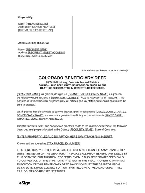 Colorado Beneficiary Deed Pdf Fill Out And Sign Doc Template