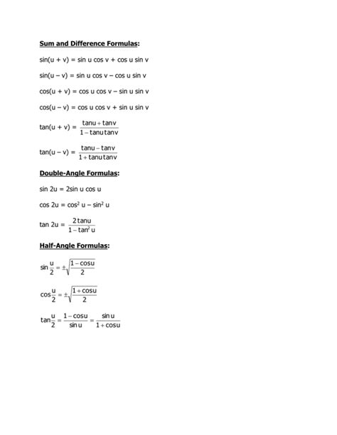 sum and difference formulas