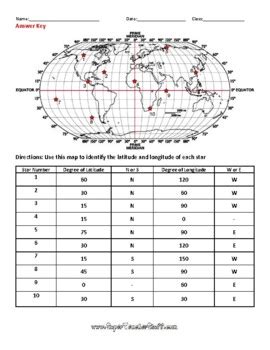 Longitude And Latitude World Map Worksheet