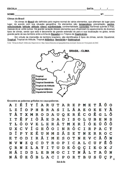 Atividade Climas Do Brasil Ca A Palavras Resumo Mapas Para Colorir
