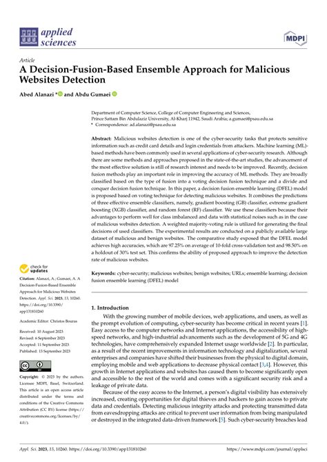 pdf a decision fusion based ensemble approach for malicious websites detection