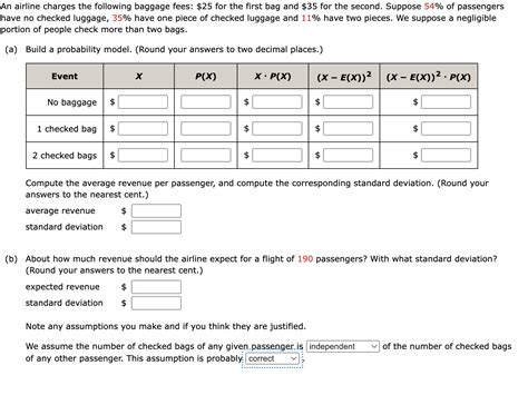 Solved An Airline Charges The Following Baggage Fees Chegg