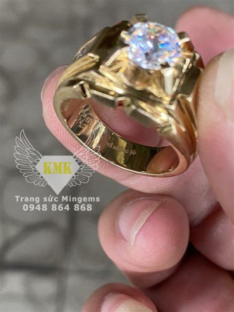 Nhẫn Vàng 18k Dành Cho Nam Đính CZ Hiệu Mi Hồng Giá Rẻ Mingems
