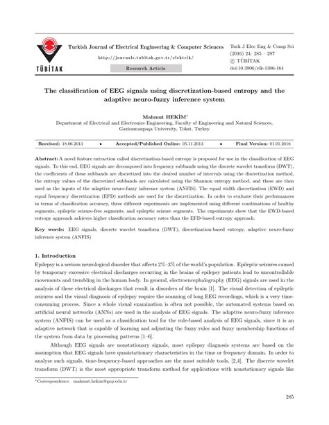 pdf the classification of eeg signals using discretization based entropy and the adaptive