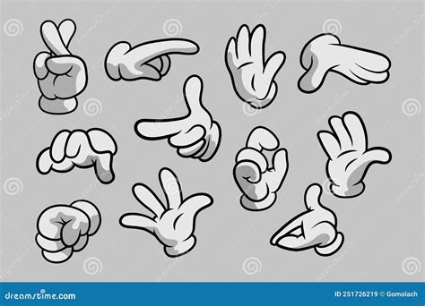 Retro Cartoon Gloved Hands Gestures Cartoon Hands With Gloves Icon Set