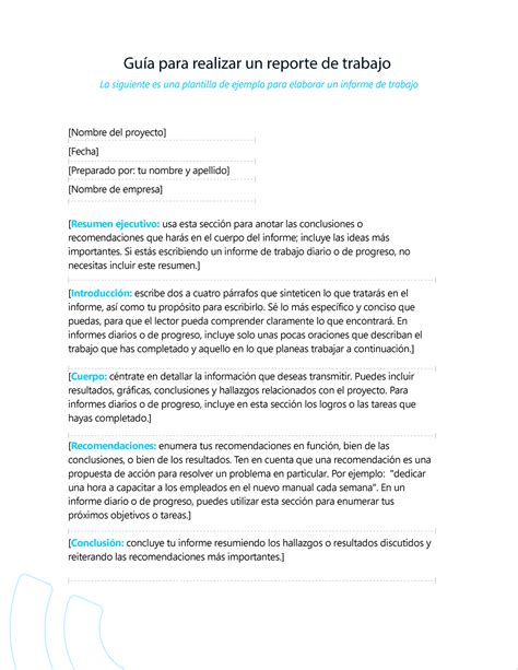 Guia para realizar un reporte de trabajo Guía para realizar un
