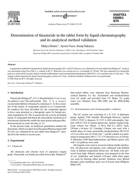 pdf determination of finasteride in the tablet form by liquid chromatography and its