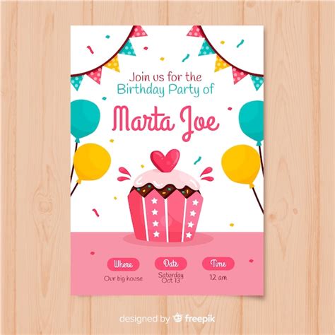 Plantilla de invitación de cumpleaños en estilo plano Vector Gratis