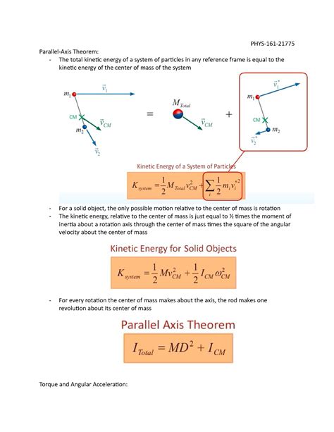 parallel axis theorem and torque [pre lecture] phys 161 parallel axis theorem the total