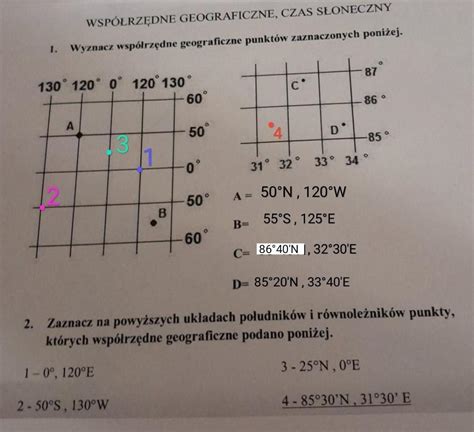 Wyznacz współrzędne geograficzne punktów zaznaczonych poniżej A B C