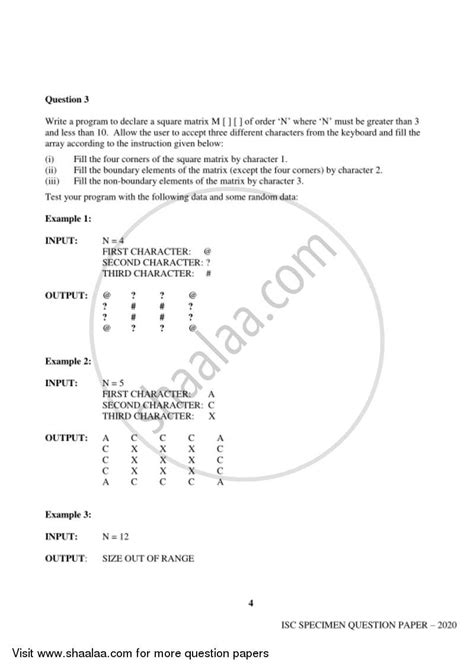 computer science practical 2019 2020 science isc class 12 set 1 question paper with pdf