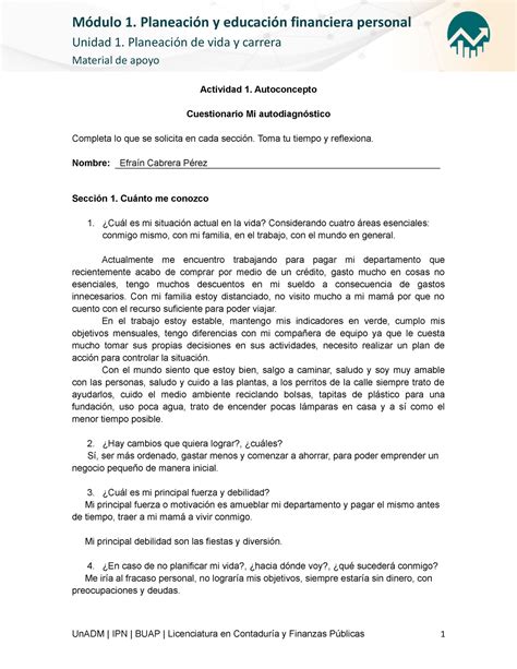 M1 U1 A1 ECP cuestionario Unidad 1 Planeación de vida y carrera