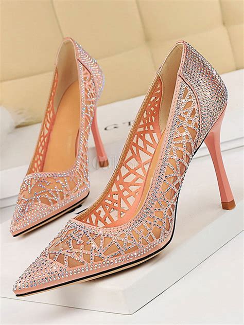 Zapatos de tacón de aguja con punta puntiaguda para mujer Diamantes de