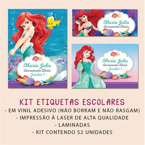 Etiquetas Escolares Ariel A Pequena Sereia Elo
