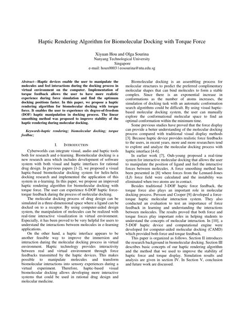 pdf haptic rendering algorithm for biomolecular docking with torque force