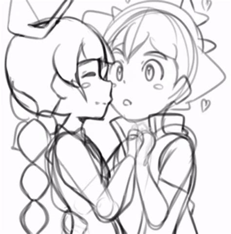 Two Cartoon Characters Kissing Each Other