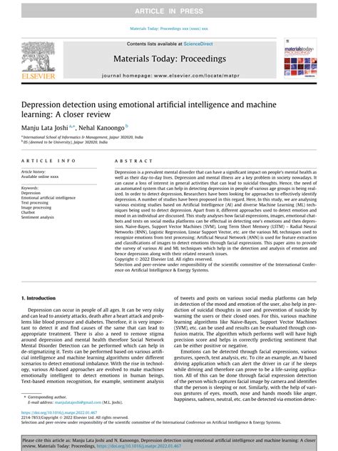 pdf depression detection using emotional artificial intelligence and machine learning a