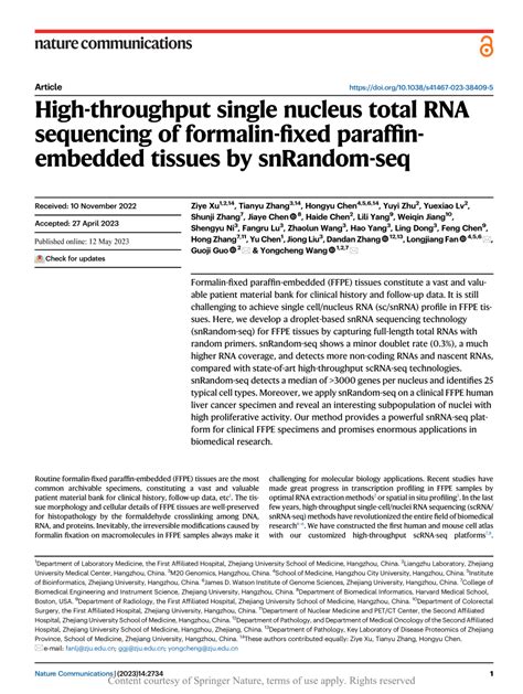 pdf high throughput single nucleus total rna sequencing of formalin fixed paraffin embedded