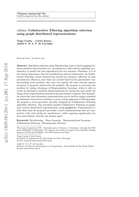 pdf cf2vec collaborative filtering algorithm selection using graph distributed representations