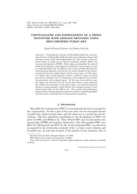 pdf cryptanalysis and improvement of a proxy signature with message recovery using self