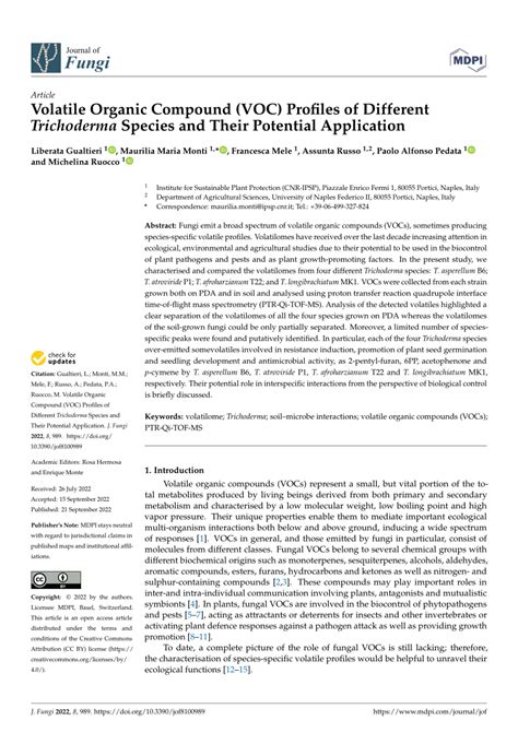 pdf volatile organic compound voc profiles of different trichoderma species and their