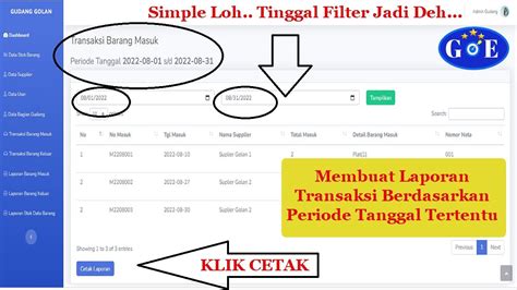 membuat laporan cetak transaksi dengan periode tanggal tertentu menggunakan php dan mysql youtube