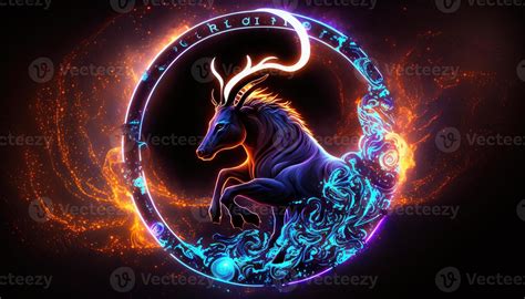 Capricorn Zodiac Sign Magical Neon Energy Glowing Generative Art