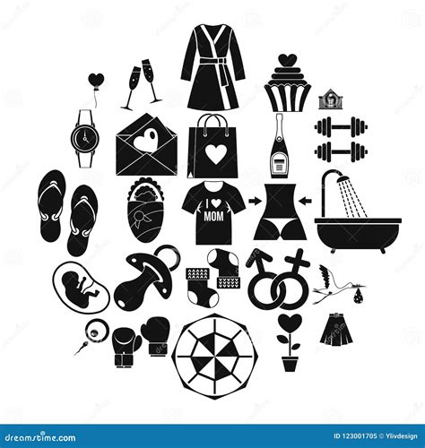 Iconos Fijados Estilo Simple De La Felicidad De La Mujer Ilustración