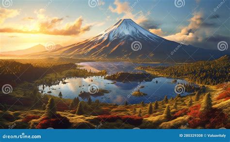 Mount Fuji And Lake Kawaguchiko At Sunset Japan Beautiful Colorful