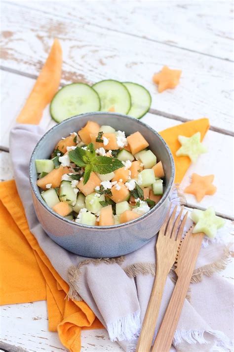 Salade de concombre et melon à la feta du bio dans mon bento