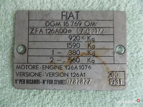 Tabliczki znamionowe FIAT 126p 1981 i 1986r Andrychów Sprzedajemy pl