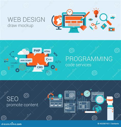 web design programming seo concept flat web banners set vector stock vector illustration of