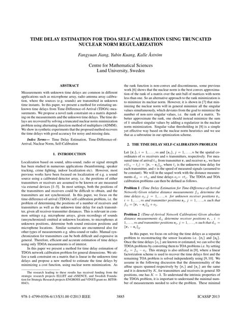 pdf time delay estimation for tdoa self calibration using truncated nuclear norm regularization