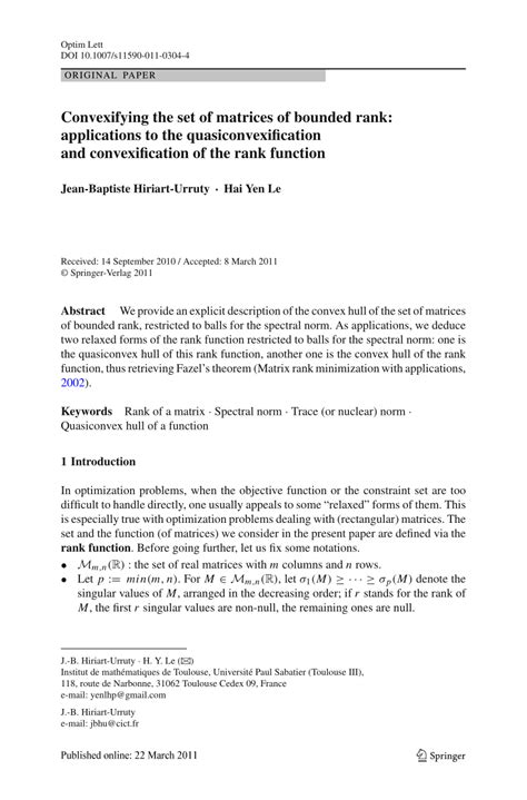 pdf convexifying the set of matrices of bounded rank applications to the quasiconvexification