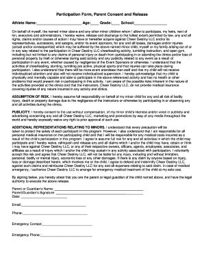 Fillable Online Participation Form Parent Consent And Release Cheer