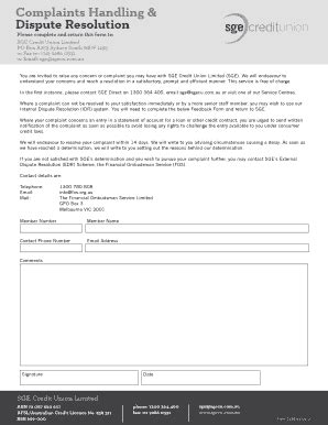 Fillable Online Complaints Handling Dispute Resolution Fax Email Print