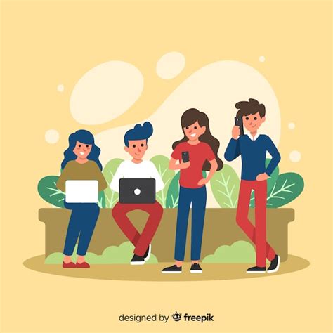 Free Vector Hand Drawn People Using Electronic Devices Illustration