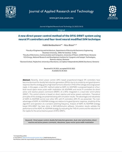 pdf a new direct power control method of the dfig drwt system using neural pi controllers and