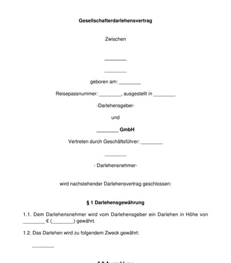 Gesellschafterdarlehensvertrag Muster Word Und PDF