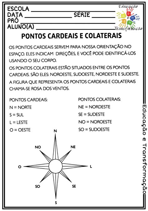 Geografia Pontos Cardeais E Colaterais Atividade Para Trabalhar Os